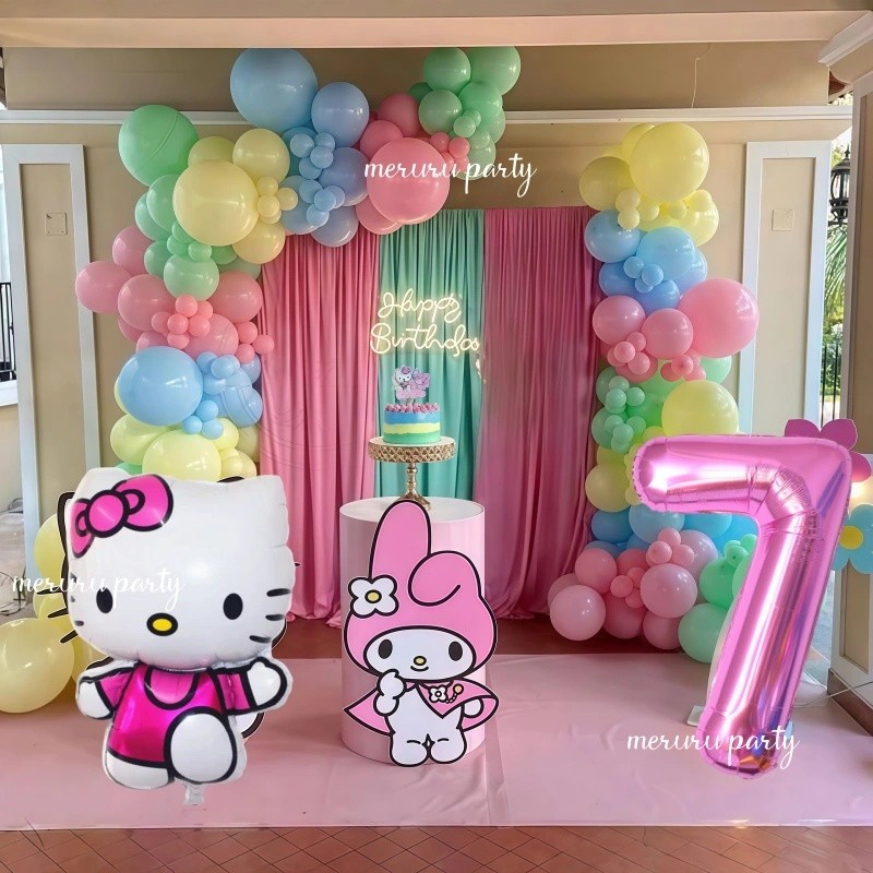 Hello Kitty Theme Balloon Garland Kit Kawaii Kitty Cat Foil Ballon Girl ...