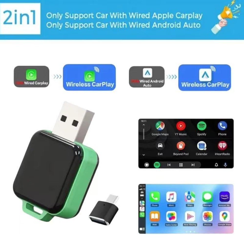 Two-in-one New Wireless CarPlay Android Apple Car Wireless Adapter Smart Mini AI Box ...