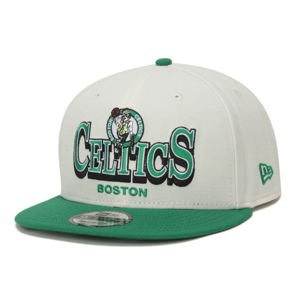 New Era Boston Celtics Stack Script Chrome White 9FIFTY Snapback Cap ...