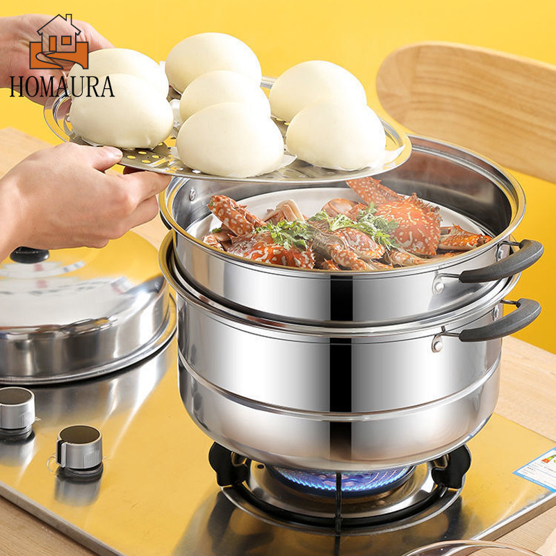 3 Layer Steamer Stainless Steel Cooking Pot Multi Functional Durable ...