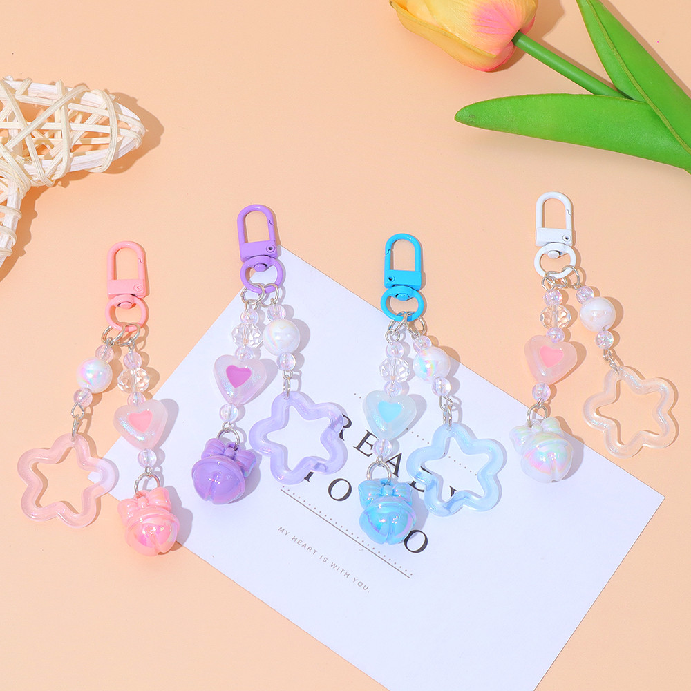 Lovely Bell Heart Hanging Key Ring Sweet Color Hollow Star Key Chains ...