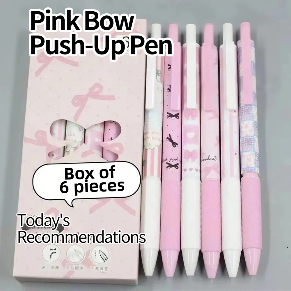 6Pens/Set Pink Bow Gel Pen St Quick Drying 0.5mm Neutral Pen Black Pen ...