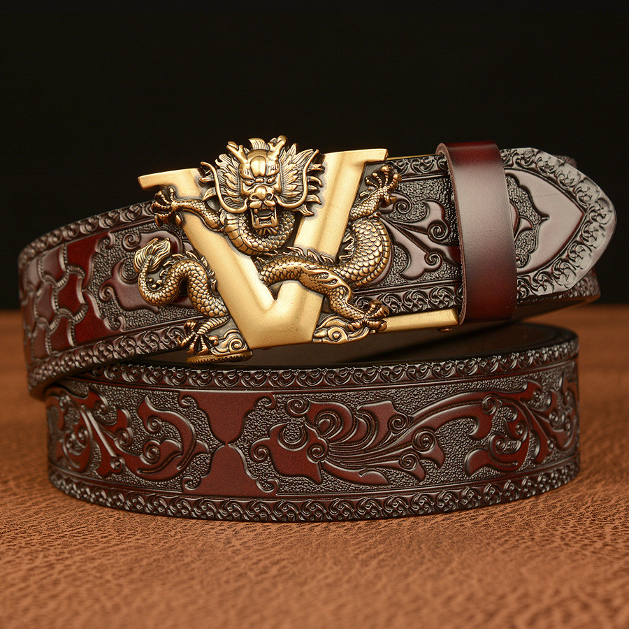 Retro Belt Dragon-Shaped Retro Automatic Buckle Men's Belt Cowhide ...