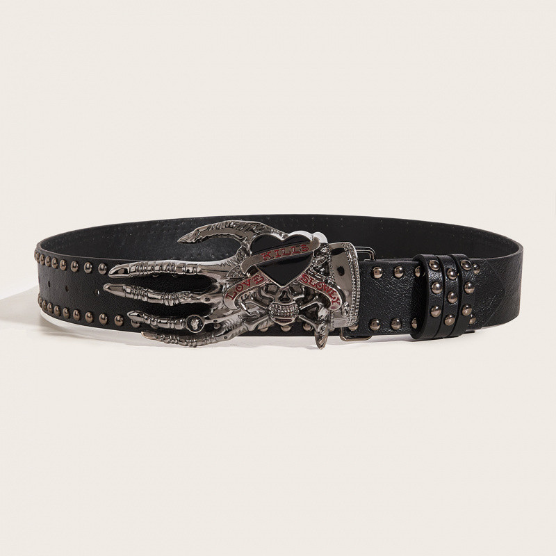 Gothic Y2K Skull and Calvary Style Belt Hip Hop Style Leather Belt ...