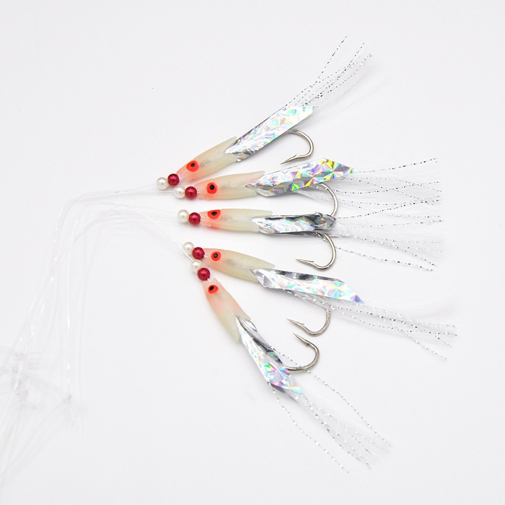 5pcs Pack Sabiki Soft Fishing Lure Rigs Bait Jigs with Red+White Foil ...