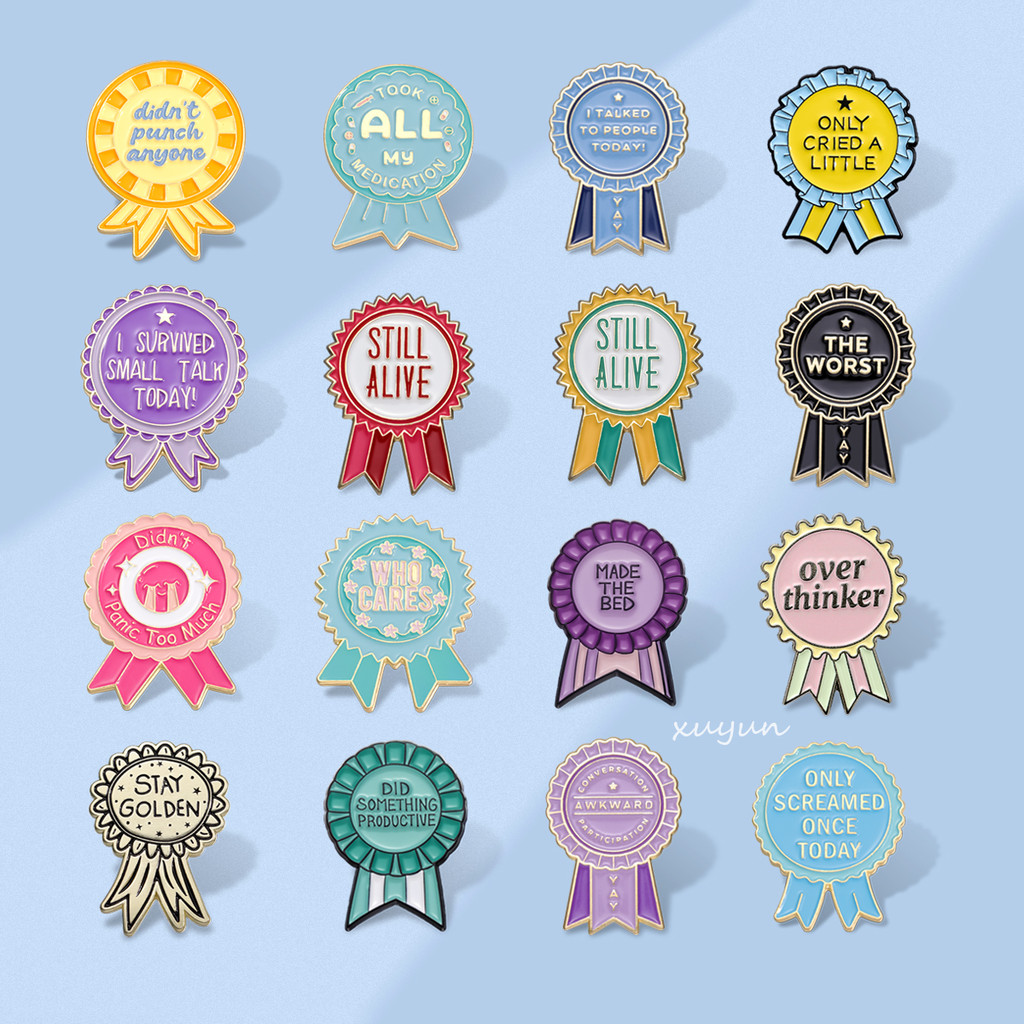 Award Badge Shape Enamel Brooch Inspirational Text Quote Lapel Pin ...