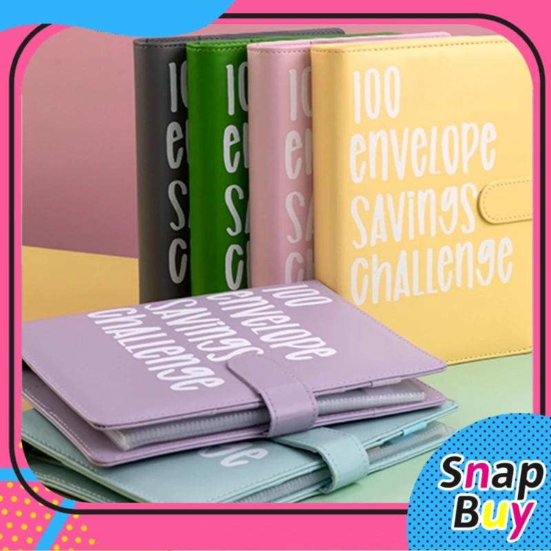 100 envelope savings challeng Binder Money saving Pu Leather Loose Leaf ...