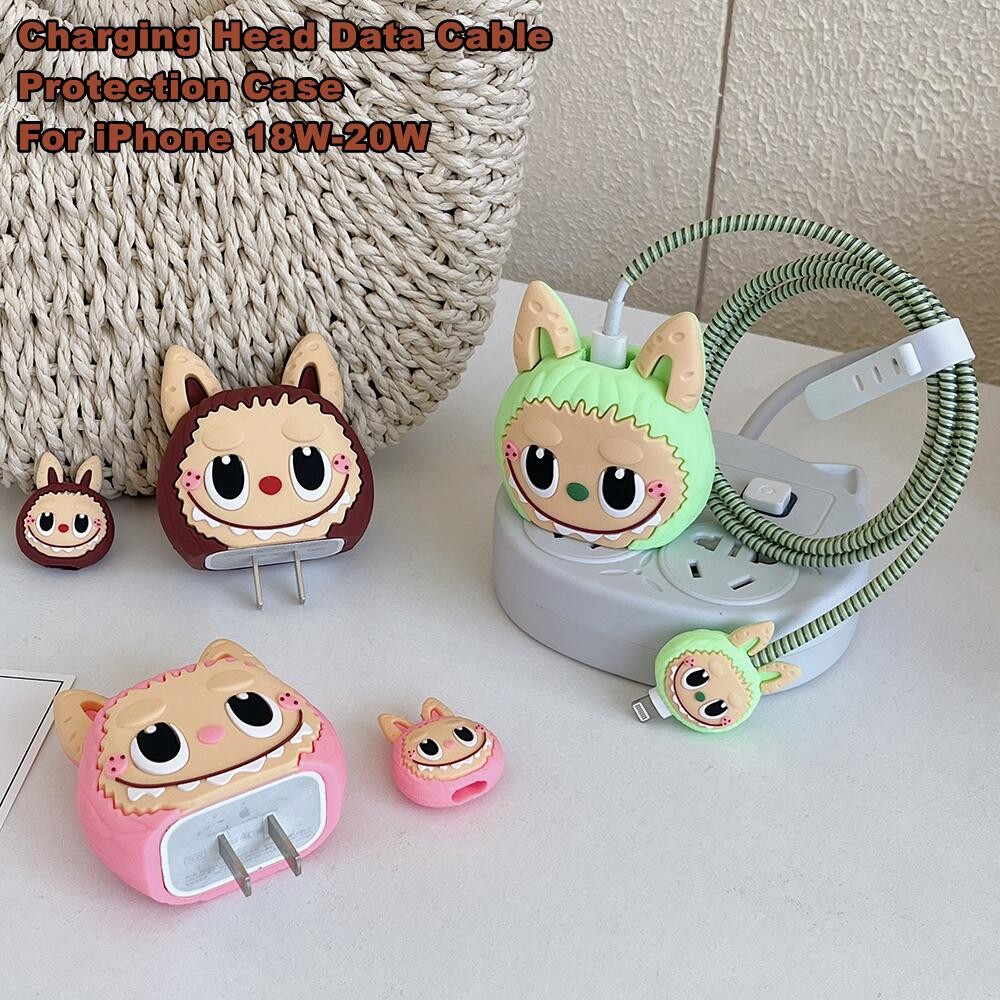 Cartoon Silicon LABUBU For iPhone Fast Charging Protection Sleeve Data ...