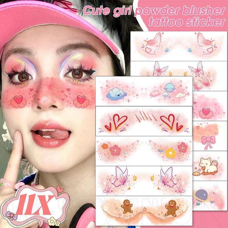 11 Sheets Cartoon Blush Tattoo Stickers - Festival Party Makeup Decals ...