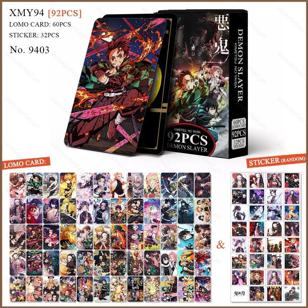 sy 92PCS/set Demon Slayer stickers photo double sided LOMO card ...