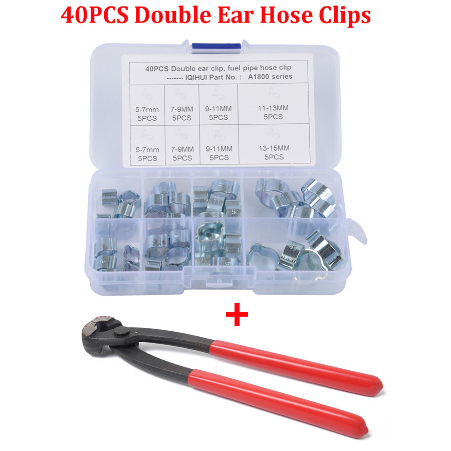 40PCS Double Ear Hose Clips Water Fuel Air Clamps for 5-15MM Zinc ...
