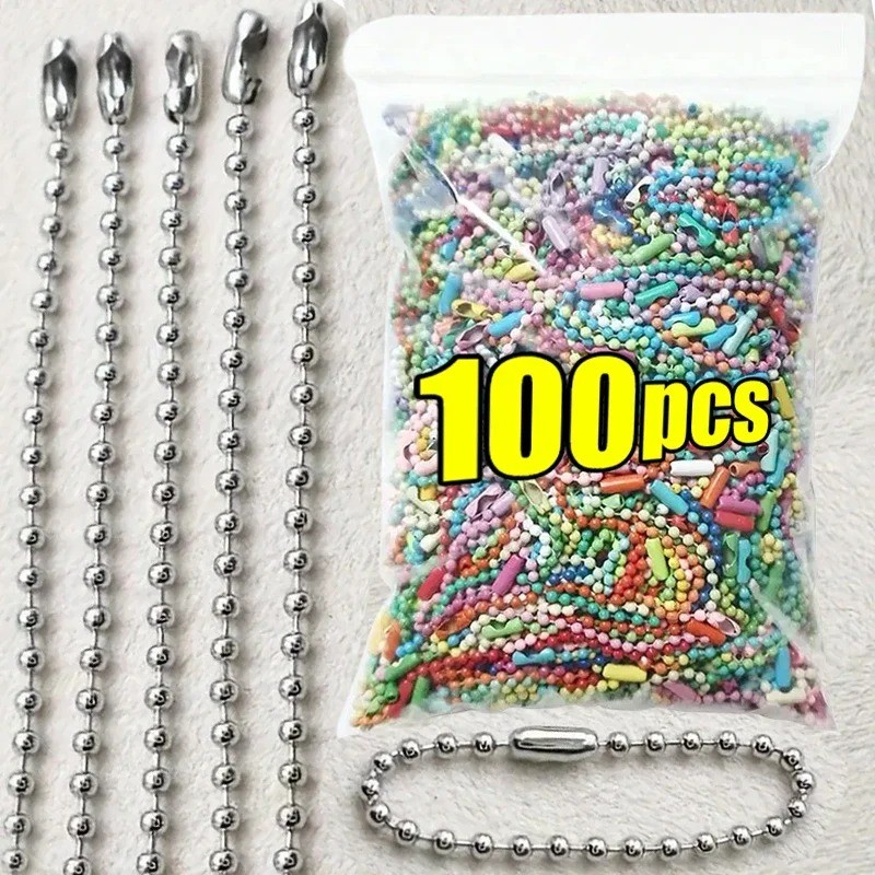 50PCS DIY colored ball bead chains keychains doll labels hand tags ...