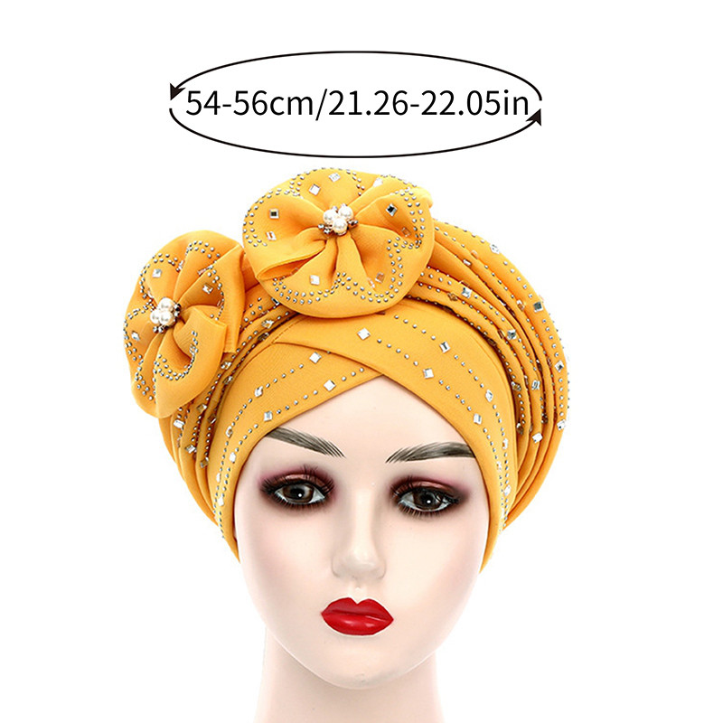 WY Muslim Inner Hijab Caps Bohemia Turban Pearl Crystal Flower Wrap ...