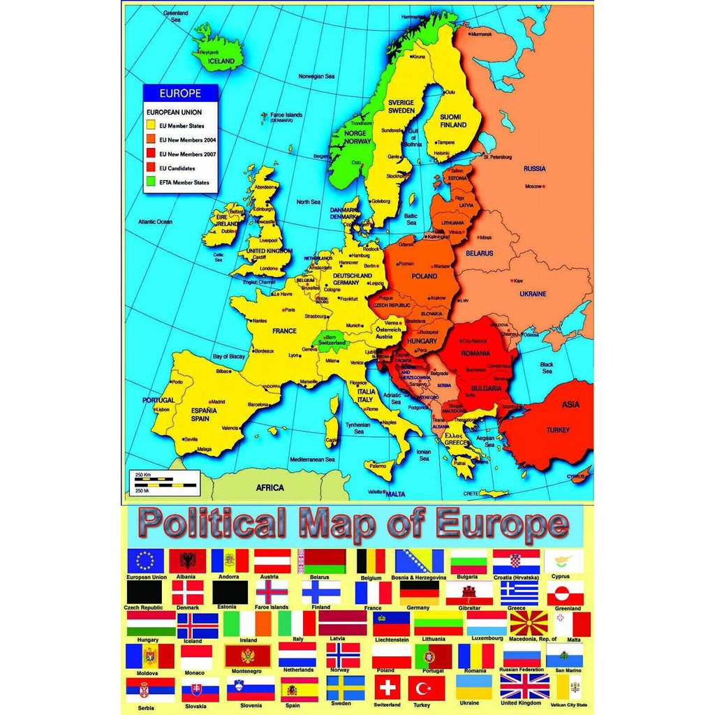 Huge Laminated Political Map of Europe European Chart Art Picture Print ...