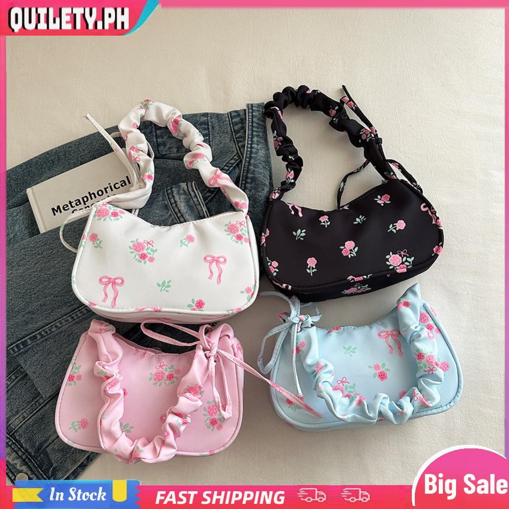 Women Drawstring Aesthetic Floral Adjustable Strap Lightweight Crescent Bag | Shopee Philippines