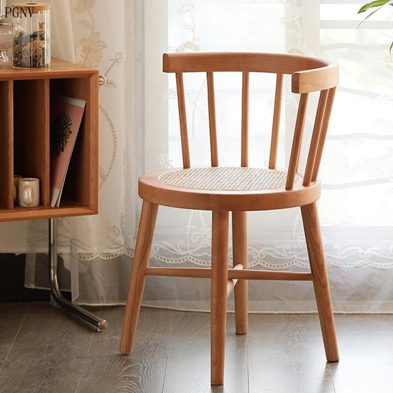 Japanese simple solid wood Windsor chair retro rattan chair home ...