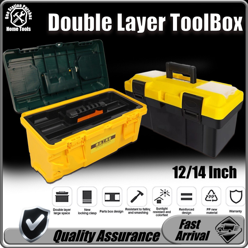 12/14 Inch Double-layer Toolbox Car Tool Storage Box Thickened Plastic ...