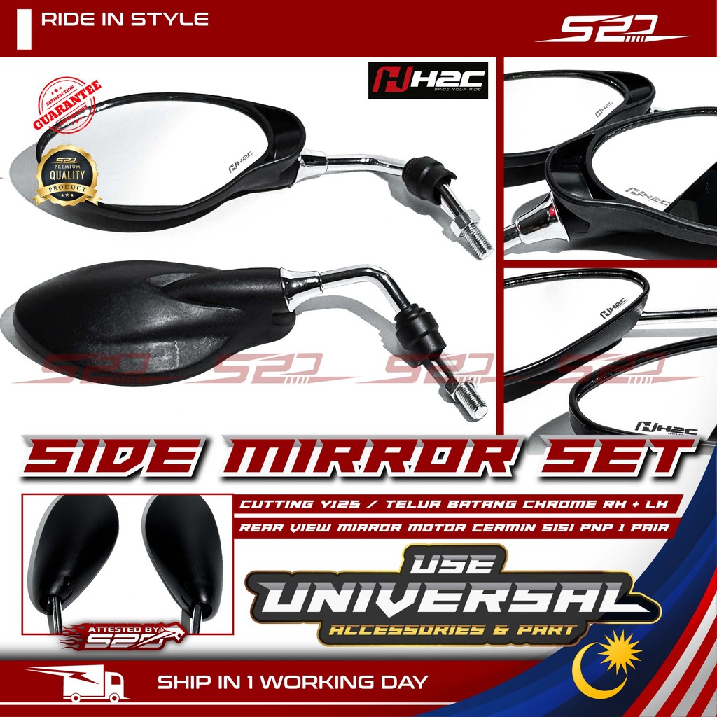 Side Mirror Set H2C Universal Use Cutting Y125 Telur EX5 Batang Chrome ...