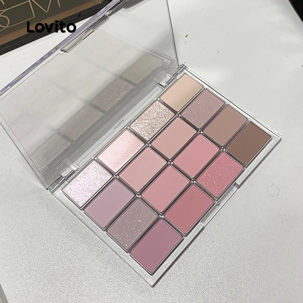Lovito Women Casual Plain 16 Color Eye Shadow Palette Pink Smoky Earth ...