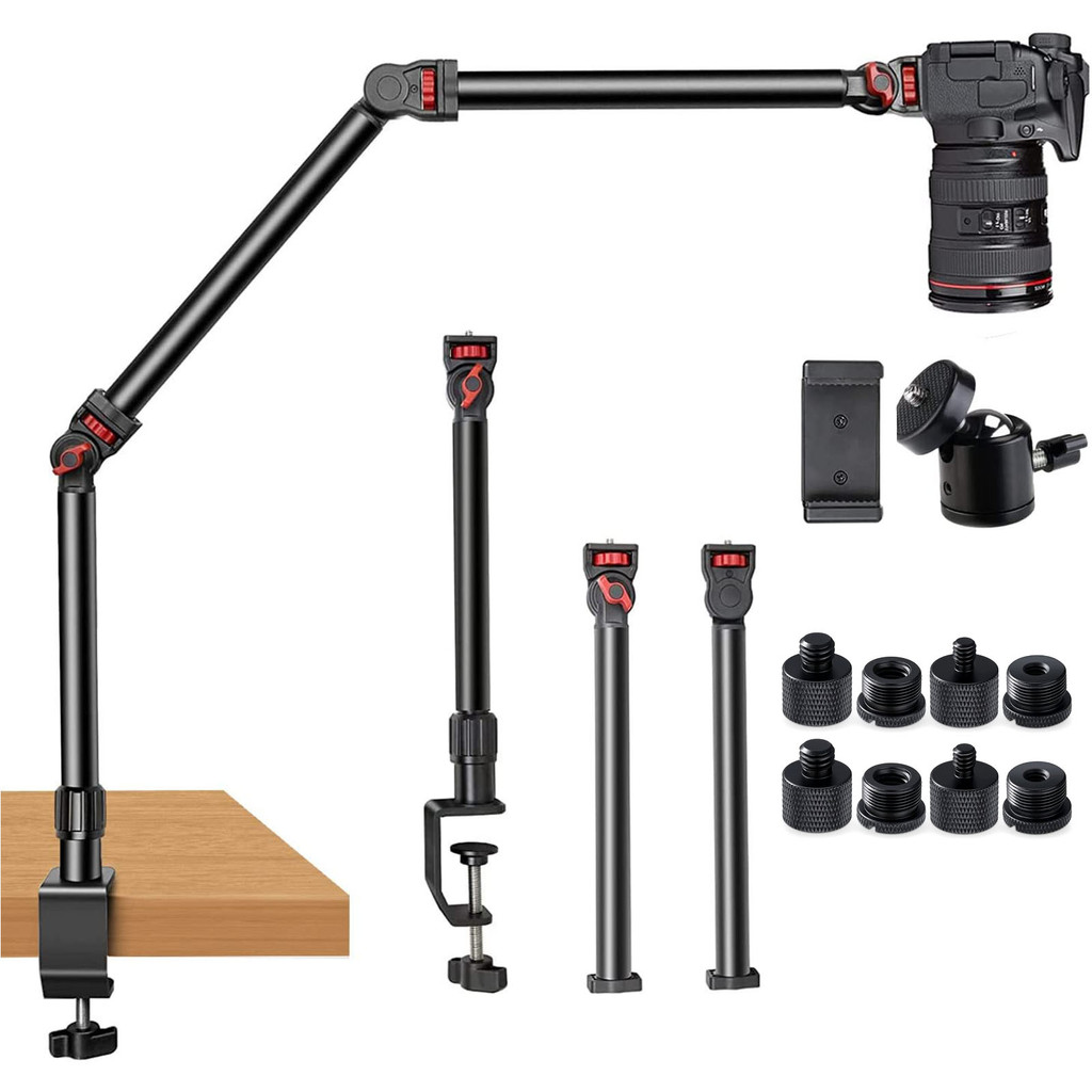 Camera Mount Desk Stand 3-Section Flexible Detachable Articulating Arm ...
