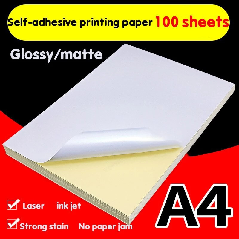 100 Pcs A4 Printable Matte Sticker Paper Glossy Sticker Paper-Matte ...