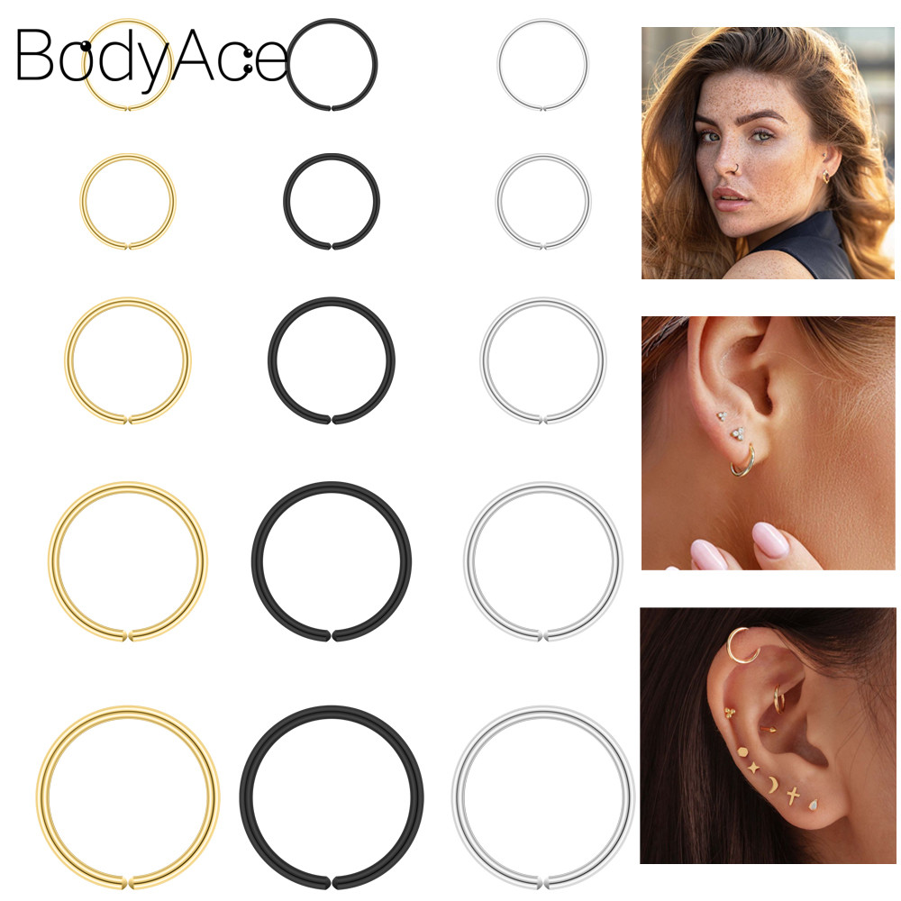 Bodyace Round Nose Ring 1 Pc 0.6mm/0.8mm/1.0mm Nose Piercing Soft Wire ...