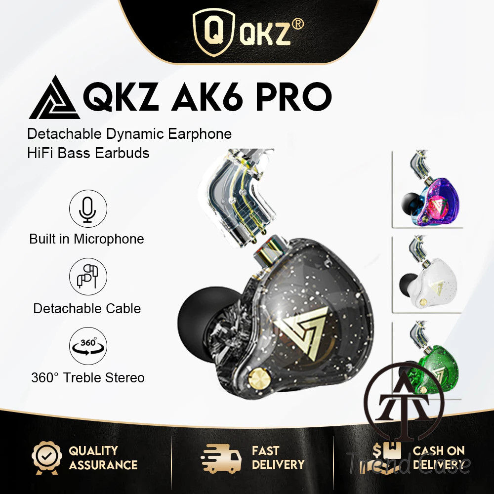 QKZ Ak6 Pro WiredHi-Fi Bass Earbuds Monitor With Removable CableGaming ...