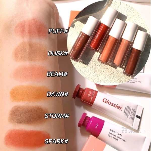 blush on blush Glossier Cloud Liquid Blush and Puff Beam Dusk Dawn ...