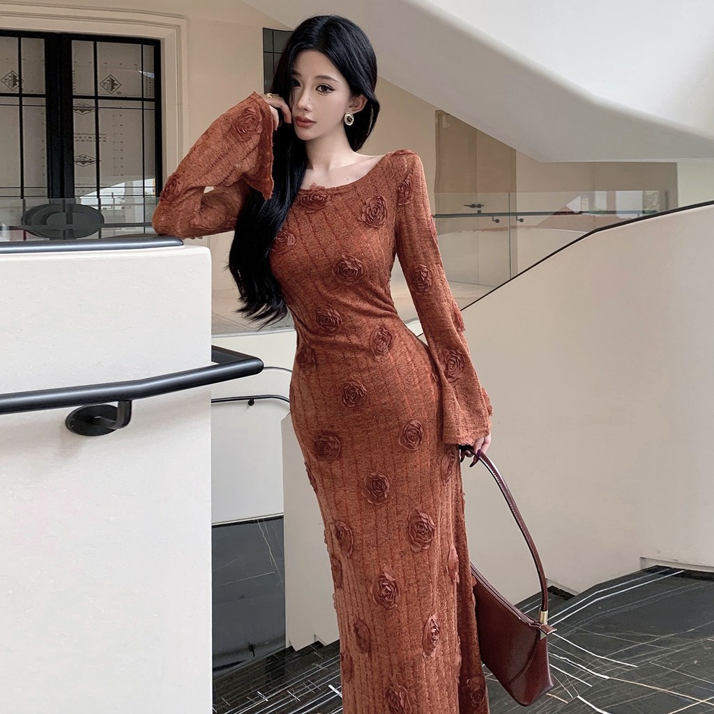 Mocha Mousse Dress Gown Pantone Color of Year 2025 Khaki Brown Elegant ...