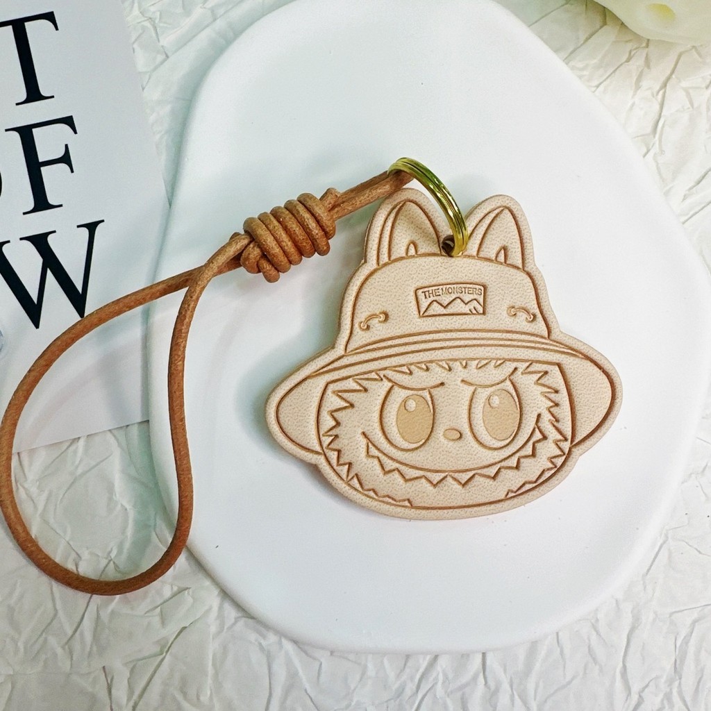 Unique Labubu Keychain Pendant Handmade Genuine Leather Accessory Cute ...