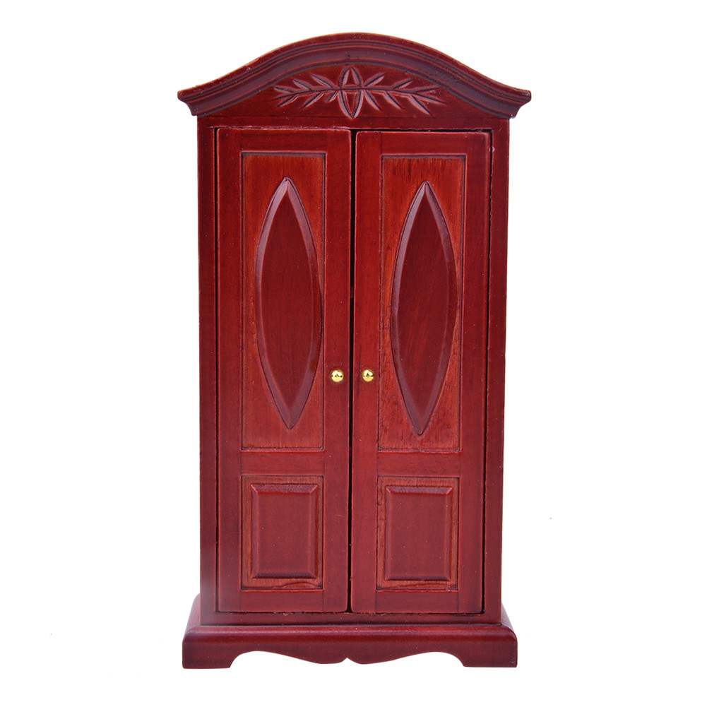 1:12 Scale Mini Vintage Wooden Double Door Closet Wardrobe Dolls House ...