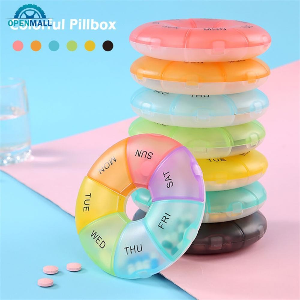 OPENMALL Round Pill Case Plastic 7 Days Weekly Tablet Box Portable ...