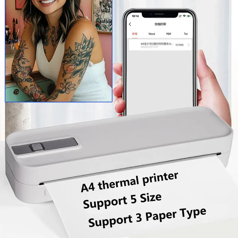 Portable A4 Thermal Printer Inkless Bluetooth Photo PDF Document ...