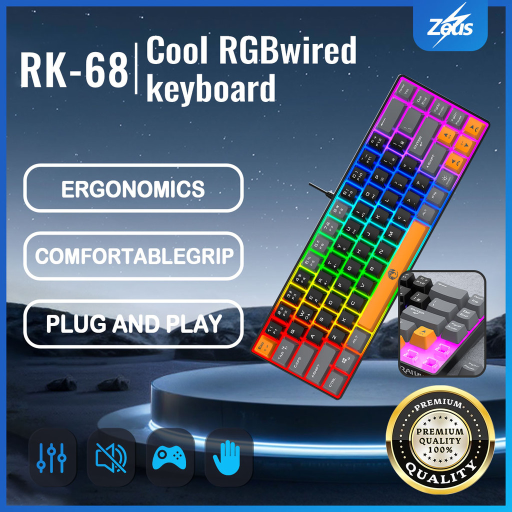 Zeus x RAIKU K68 68-Key Compact RGB Gaming Keyboard with 3 Keycaps ...