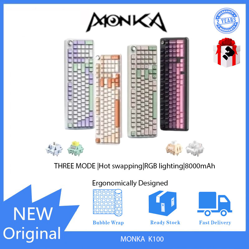 MONKA K100 Three-mode wireless Bluetooth gradient RGB hot-swappable ...
