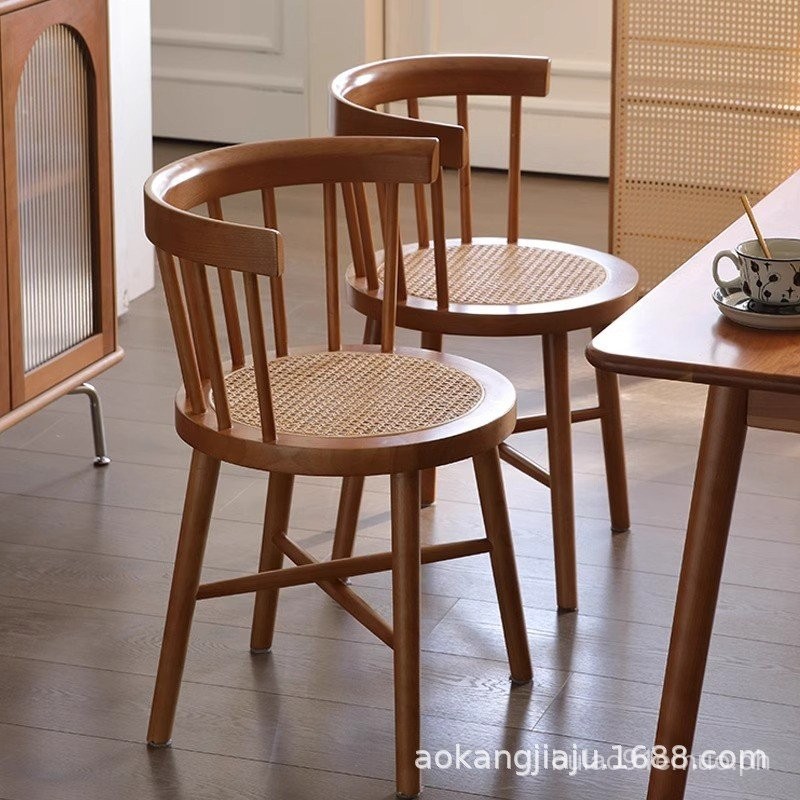 Japanese-Style Solid Wood Windsor Chair Retro Rattan Chair Home ...