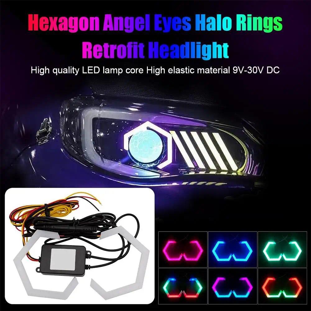 1 set Hexagon Angel Eyes Halo Rings Retrofit Headlight Colorful Angel ...