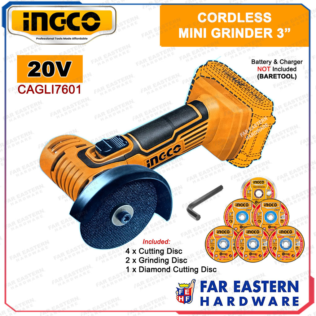 INGCO Cordless Mini Grinder 3" Cut Off Tool 20V (Baretool) CAGLI7601 ...
