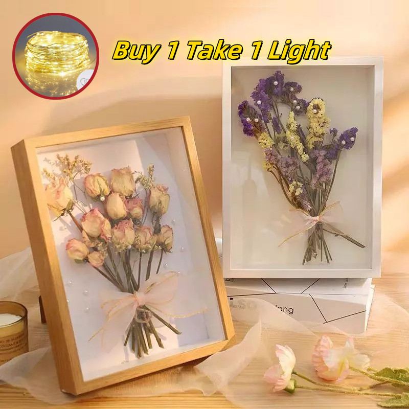 Flower Frame Shadow Box DIY Transparent Glass Wooden Shadow Box Depth ...