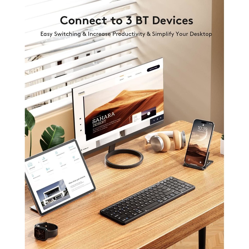 Jomaa Foldable Bluetooth Keyboard With Numeric Keypad Full Size Wireless Folding Keyboard