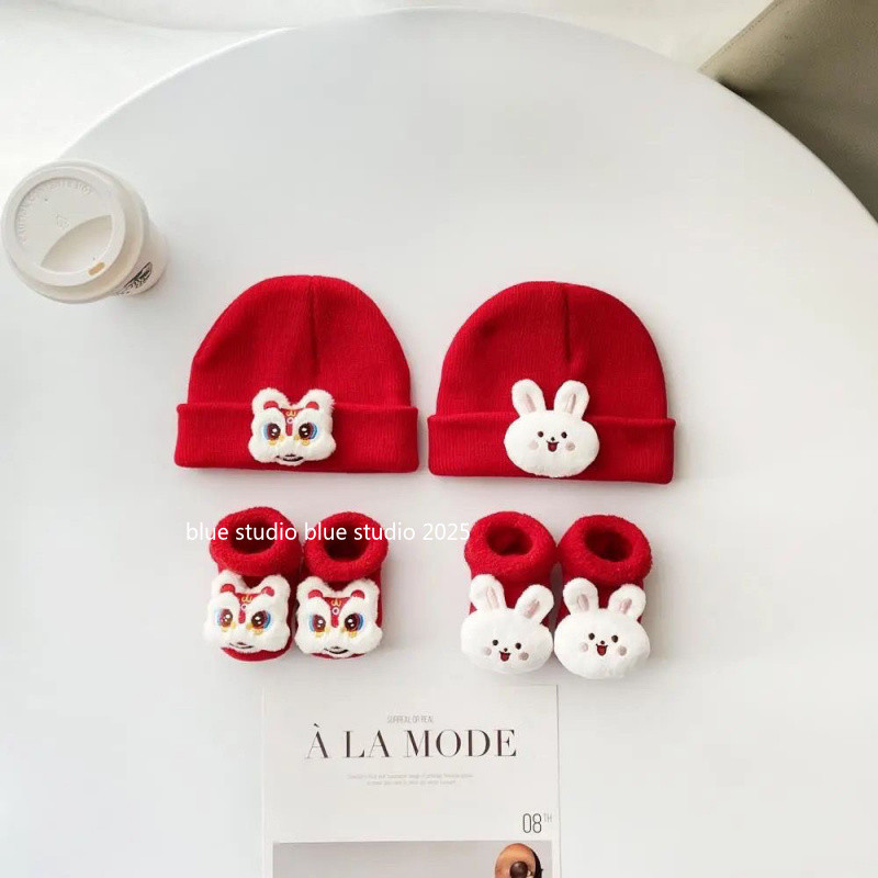 [Hat+Socks Set] Spring Autumn New Year Red Baby Hat~Autumn Winter Style ...