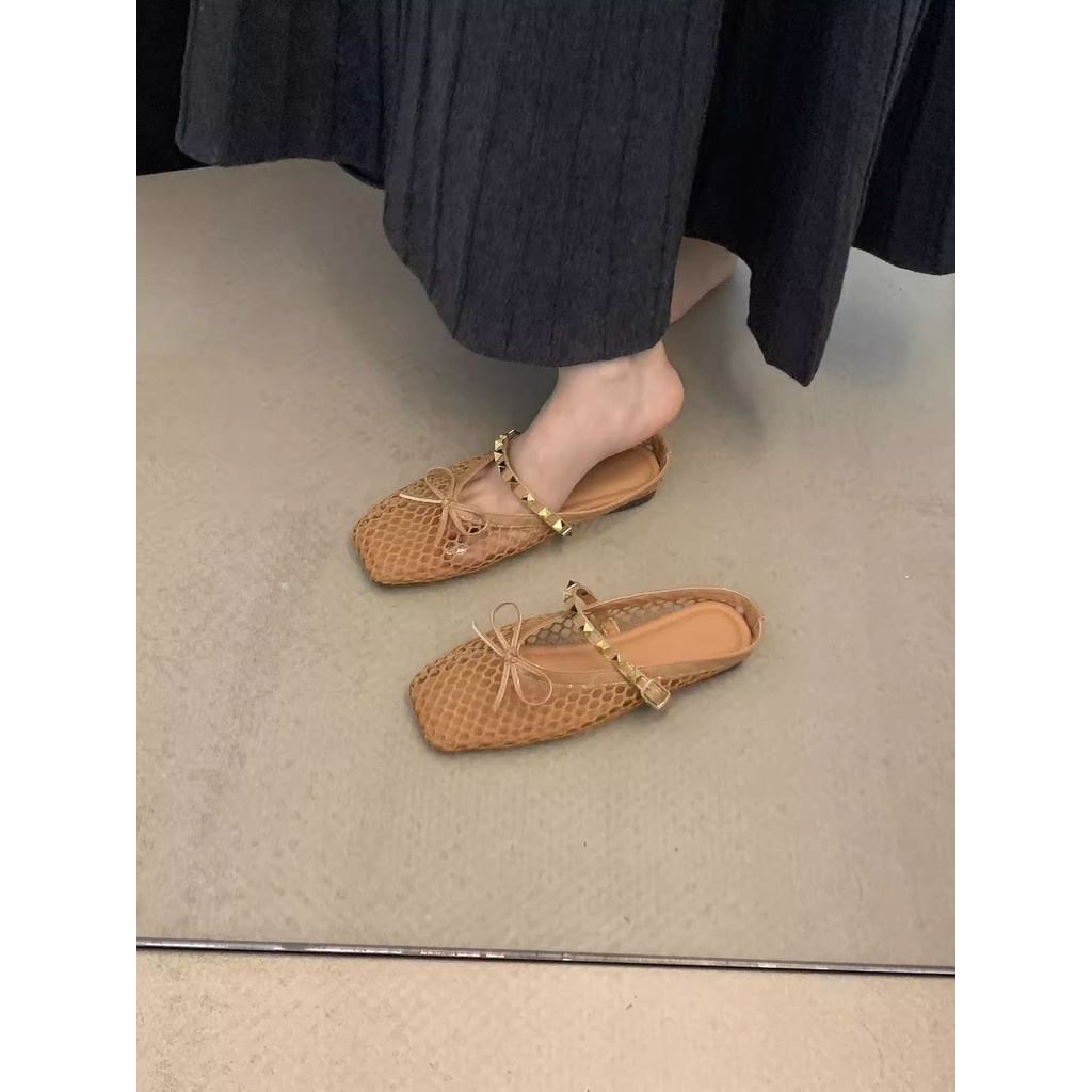 Vintage Style Bowknot Toe Wrap Half Slippers for Women Outdoor 2025 ...