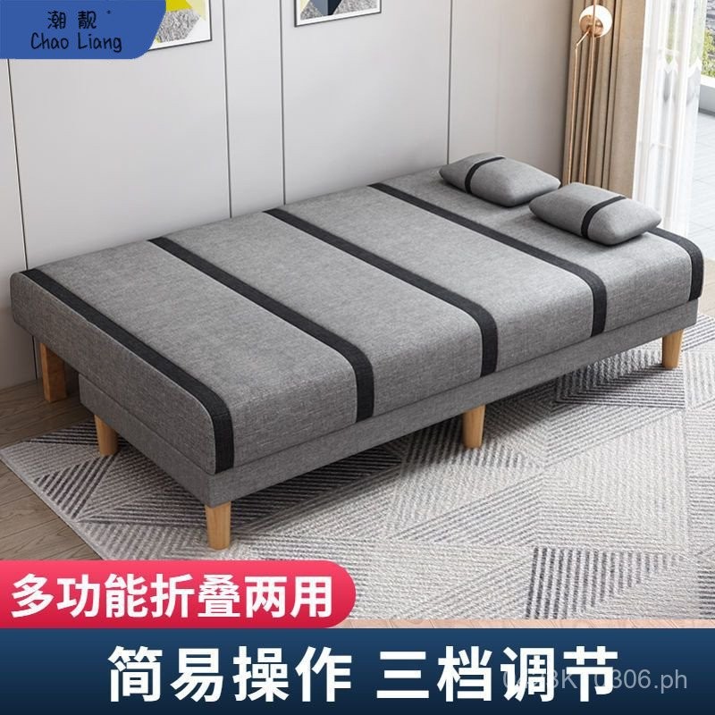 Sofa Bed Living Room Fabric Dual-use Cotton Linen Double Deep Blue ...