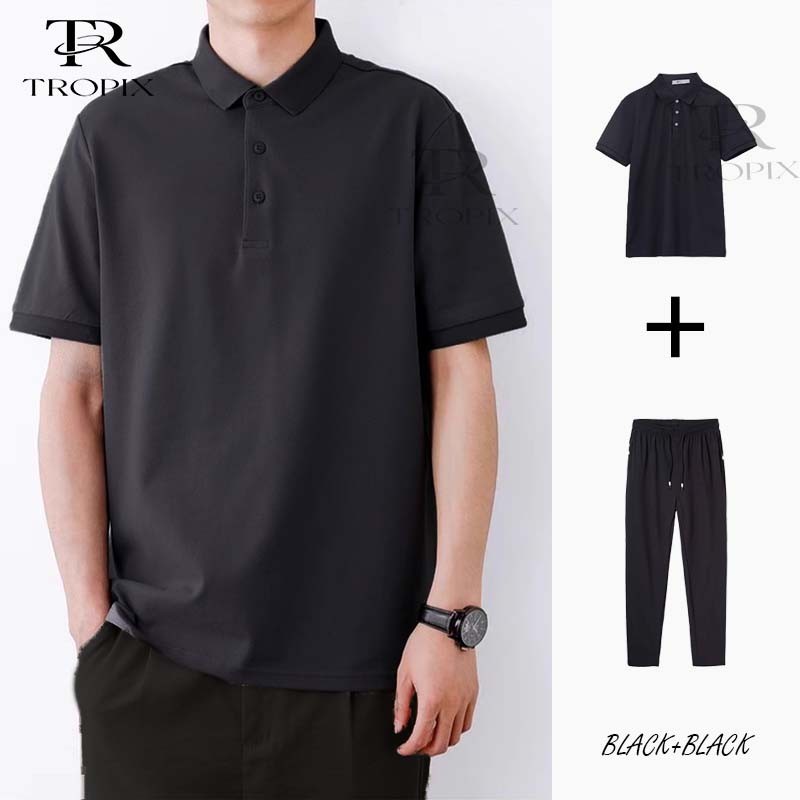 Men's Casual Polo Summer Short Sleeve Long Pants Outfit Top + Pant Two ...