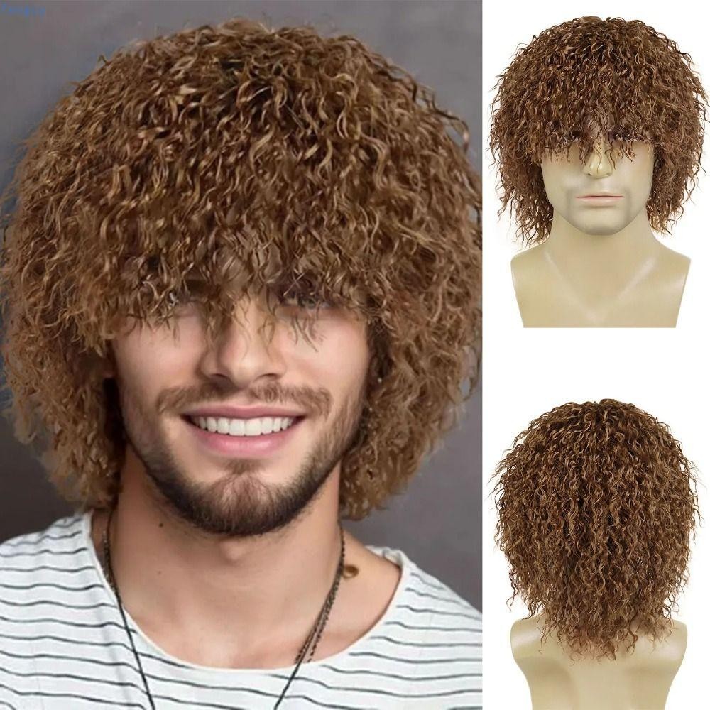 FENGCY Short Curly Brown Wigs, Synthetic Corn Perm Afro Messy Perm ...