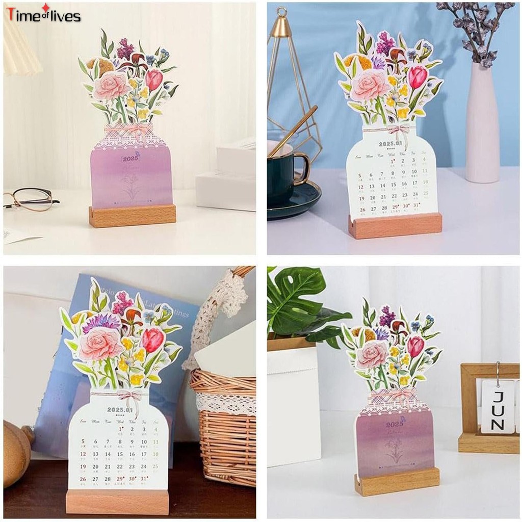 2025 Bloomy Flowers Desk Calendar Removable Vase Shaped Monthly Desk ...