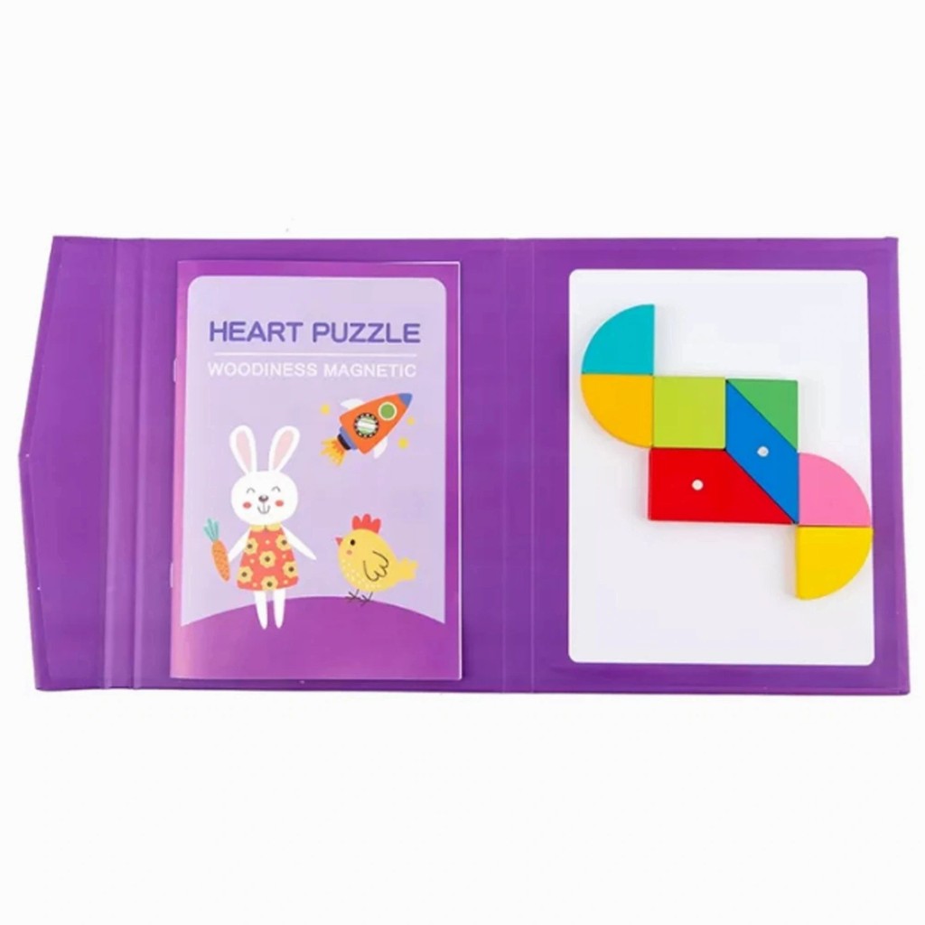 Wooden Pattern Tangram Magnetic Shapes Book Brain Teasers Games IQ Toy ...