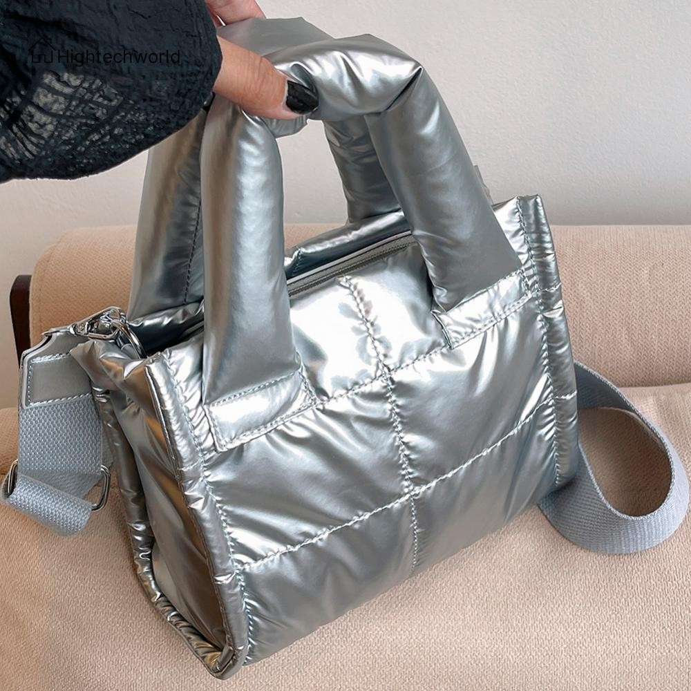 Women Quilted Casual Tote Handbag Adjustable Strap Puffer Tote Bag Chic ...