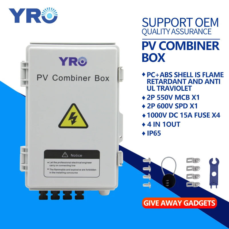 YRO 4 String Solar Panel Distribution Box 4 In 1 Out 550V PV Combiner ...