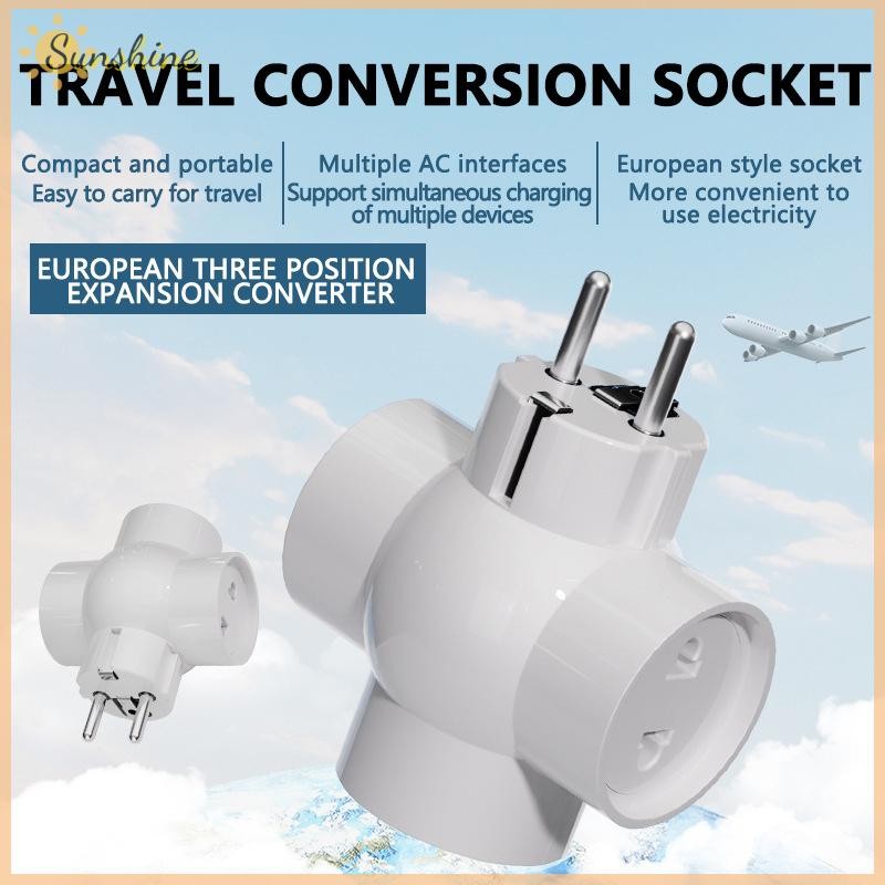 Sunshine> EU Electrical Socket 3 Outlets European Standard Adapter ...